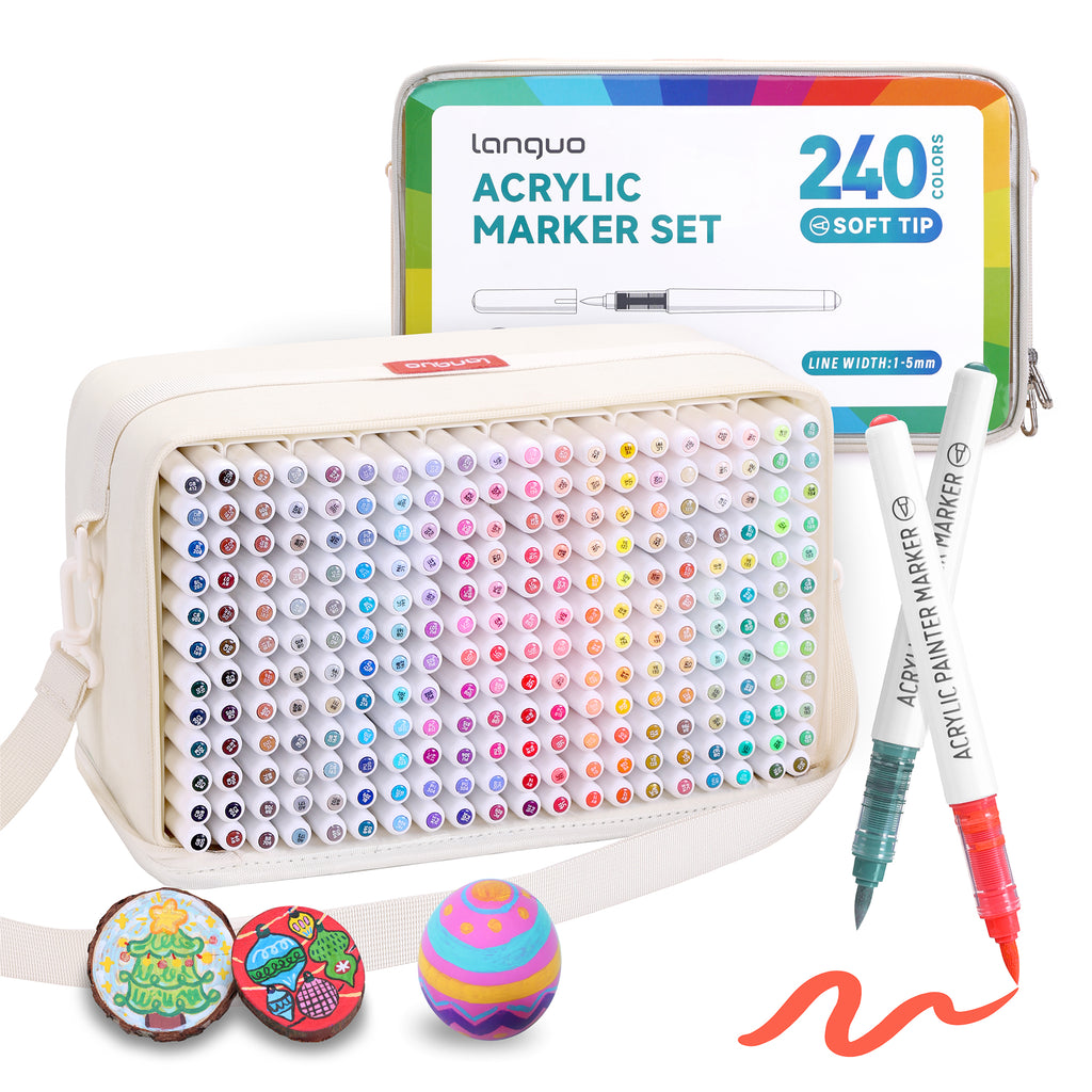 Languo 240 Colors Acrylic Paint Markers, Soft Brush Tip Marker Pens Se