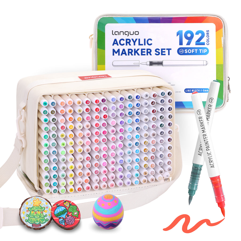 Languo 192 Colors Acrylic Paint Markers, Soft Brush Tip Marker Pens Se