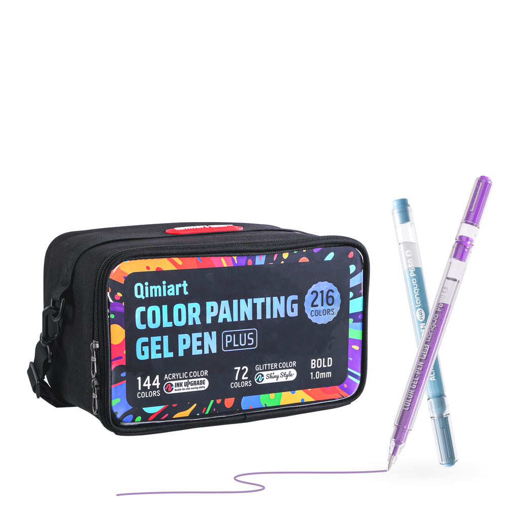 Languo x Qimiart 216 Colors Gel Pens, 144 Acrylic Colors + 72 Glitter
