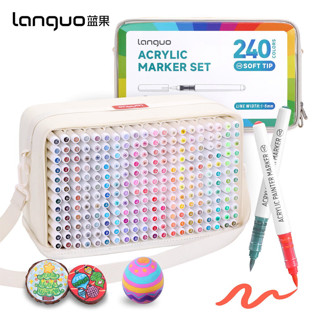 240 Colors Acrylic Paint Markers, Soft Brush Tip Marker Pens Set with ...