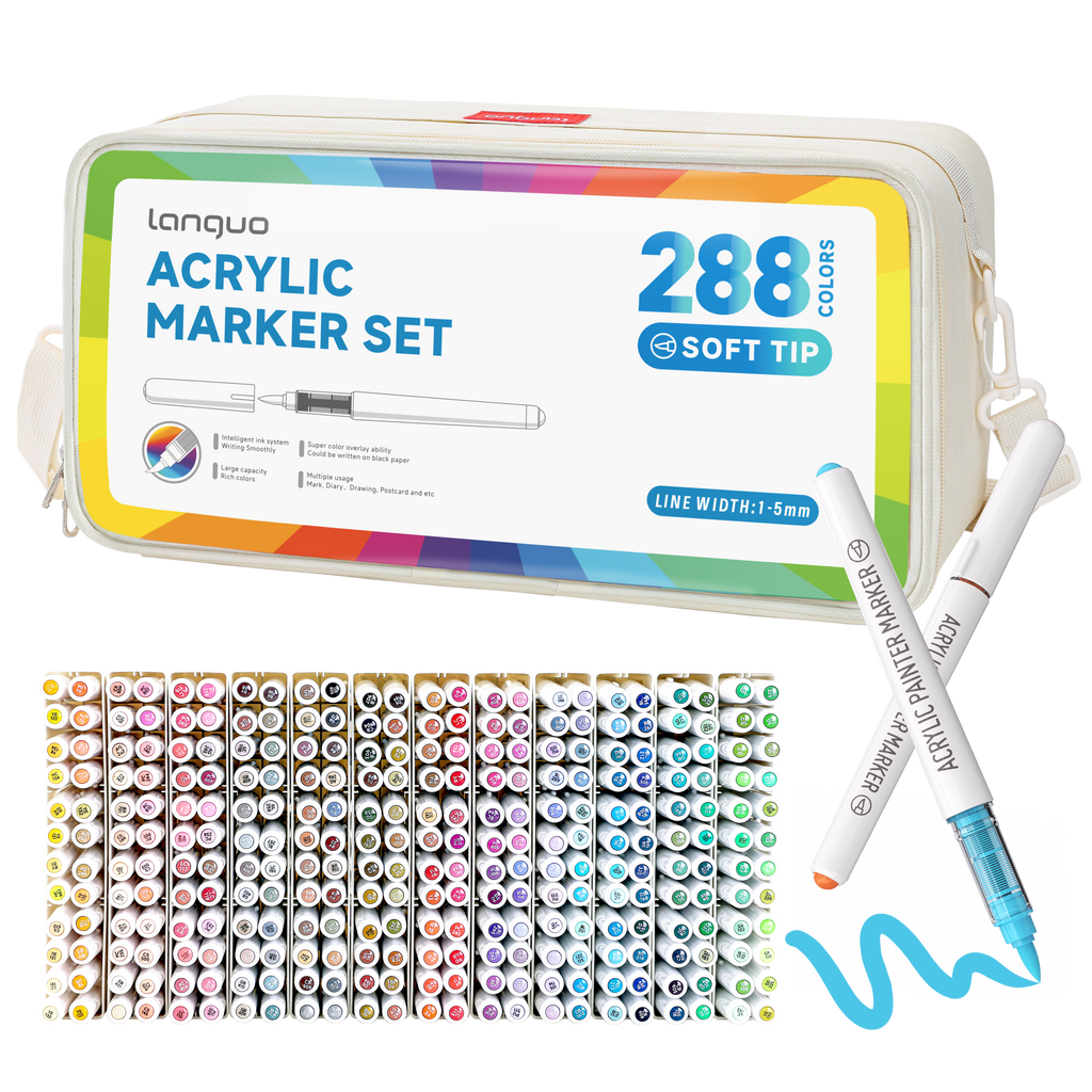 Languo 288 Colors Acrylic Paint Markers, Soft Brush Tip Marker Pens Se